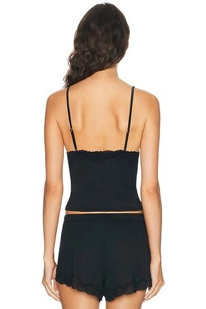 FLEUR DU MAL Butter Rib Cami Top With Lace Trim - Black