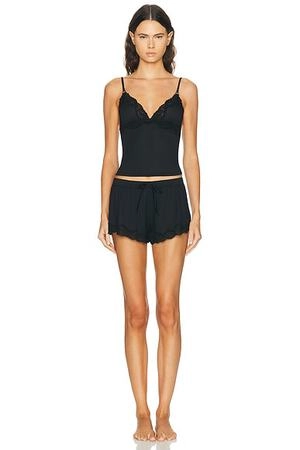 FLEUR DU MAL Butter Rib Cami Top With Lace Trim - Black