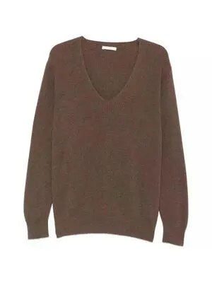 THE ROW V-neck Rib Knit Long Sleeve Pullover