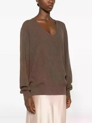 THE ROW V-neck Rib Knit Long Sleeve Pullover