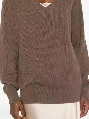 THE ROW V-neck Rib Knit Long Sleeve Pullover