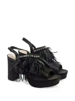 Miu Miu Feather Crystal Platform Sandals