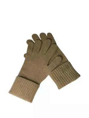 Max Mara Ribbed Knit Gloves With Logo Patch - Brown