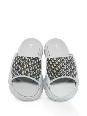 Dior H-town Oblique Canvas Logo Print Slip-on Sandals