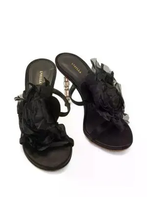 LE SILLA Satin Floral Appliqué Crystal Embellished High Heel Sandals