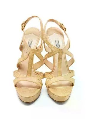 Prada Croc-embossed Ankle Strap High Stiletto Platform Sandals