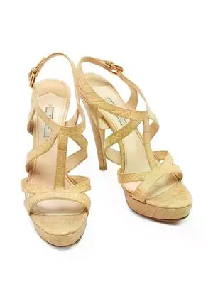 Prada Croc-embossed Ankle Strap High Stiletto Platform Sandals