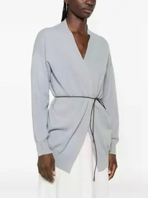 Peserico Belted Cardigan With Long Sleeves - Blue