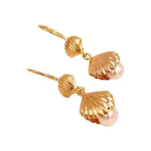 1610ISTANBUL Bosphorus Shell & Pearl Drop Earrings - Gold