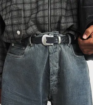 MOLEBO Embossed Leather Western Belt - Black