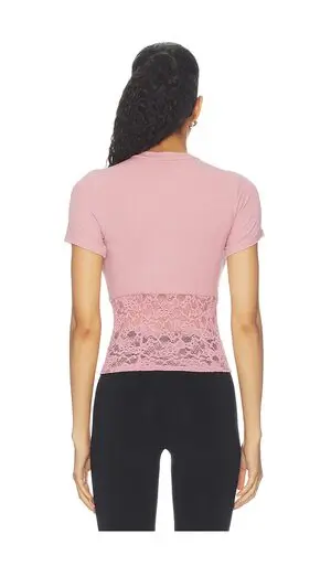 Michael Lauren Rib Lace Short Sleeve Tee - Rose