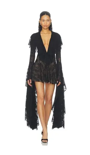 Norma Kamali Sleeve Deep V Ruffle Mini Dress In . Also - Black