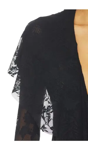 Norma Kamali Sleeve Deep V Ruffle Mini Dress - Black