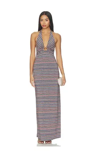 AFRM Huston Shiny Knit Halterneck Maxi Dress