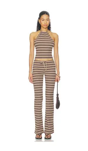 TIGER MIST Halterneck Rib Jersey Cropped Top - Brown