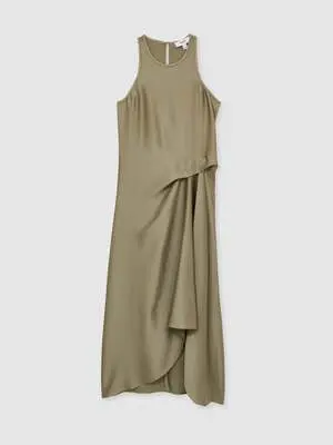 REISS Satin Drape Tuck Midi Dress