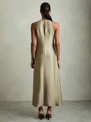 REISS Satin Drape Tuck Midi Dress