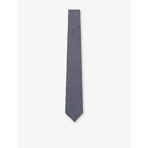 REISS Geometric Chain-print Silk Tie - Navy