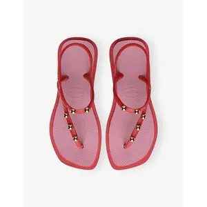 Havaianas Embellished Rubber Flip-flops With Chunky Lug Sole - Red/pink
