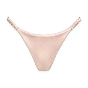 BLACK HEART LINGERIE Ruched Silk Thong In Champagne - Pink