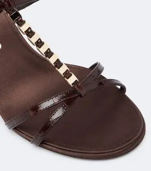 FERRAGAMO Tiane Croc-effect Embellished Leather Sandals