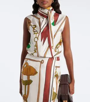 Dorothee Schumacher Cosmic Fungi Printed Tie-neck Silk Twill Top