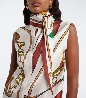 Dorothee Schumacher Cosmic Fungi Printed Tie-neck Silk Twill Top