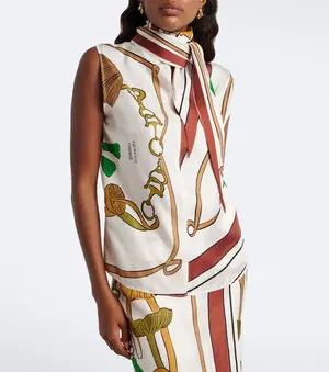 Dorothee Schumacher Cosmic Fungi Printed Tie-neck Silk Twill Top
