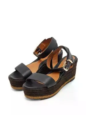 Fendi Leather Wedge Espadrilles With Ankle Strap And Gold-tone Hardware