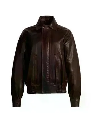 DUCIE Florence Calf Leather Bomber Jacket - Brown