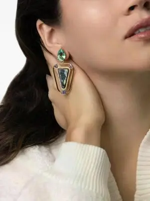 DENISE CASSOU 18k Yellow Opal And Tourmaline Drop Earrings