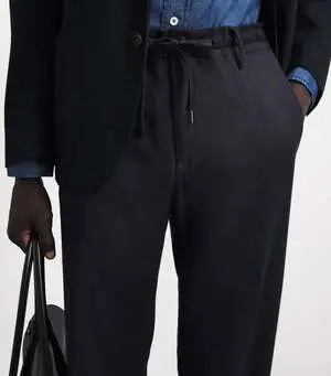 Canali Wool Drawstring Trousers - Navy