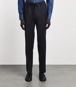Canali Wool Drawstring Trousers - Navy