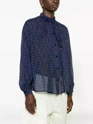 FORTE_FORTE Geometric Print Tie Neck Shirt
