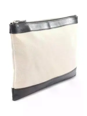 Balenciaga 2000s Canvas And Leather Trim Clip Clutch Bag
