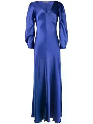 Alberta Ferretti Long Puff-sleeves Silk Gown