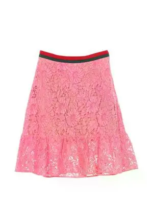 Gucci Lace Midi Skirt With Web-stripe Waistband