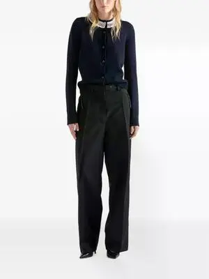 Prada Wool And Cashmere Cardigan With Embellished Collar - Blue