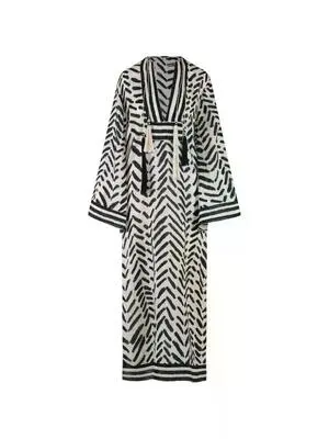 Johanna Ortiz Ecru Linen Abstract Print Midi Dress - Neutrals