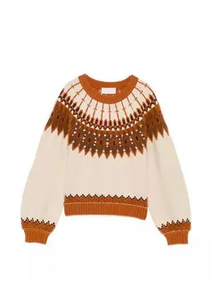I BLUES Crystal Embellished Jacquard Knit Sweater