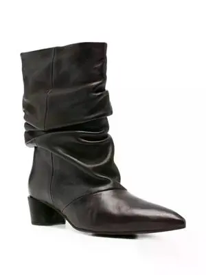LISKA Ruched Leather Mid-calf Boots - Brown