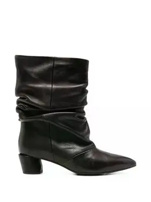 LISKA Ruched Leather Mid-calf Boots - Brown