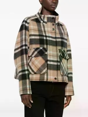 Pinko Double-layered Check-pattern High-neck Coat