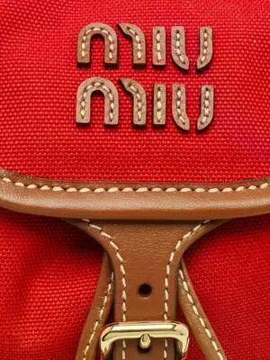 Miu Miu Canvas And Leather Trim Drawstring Backpack