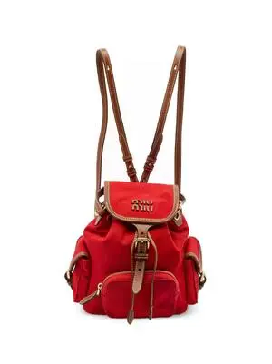 Miu Miu Canvas And Leather Trim Drawstring Backpack - Red