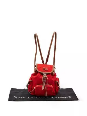 Miu Miu Canvas And Leather Trim Drawstring Backpack