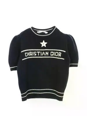 Dior Logo Knit Short Sleeve Sweater - Blue