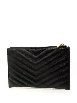 Saint Laurent 2018 Chevron Grain De Poudre Monogram Bill Pouch Clutch Bag
