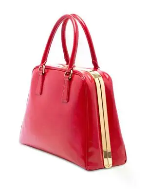 Prada Saffiano Vernice Pyramid Frame Handbag