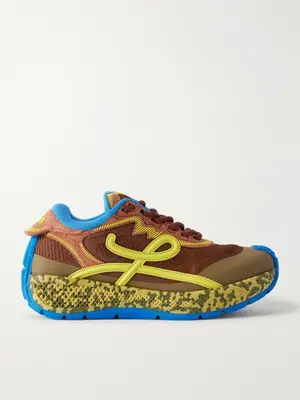 Loewe Pogo Logo-detailed Suede-trimmed Knitted Sneakers - Multi